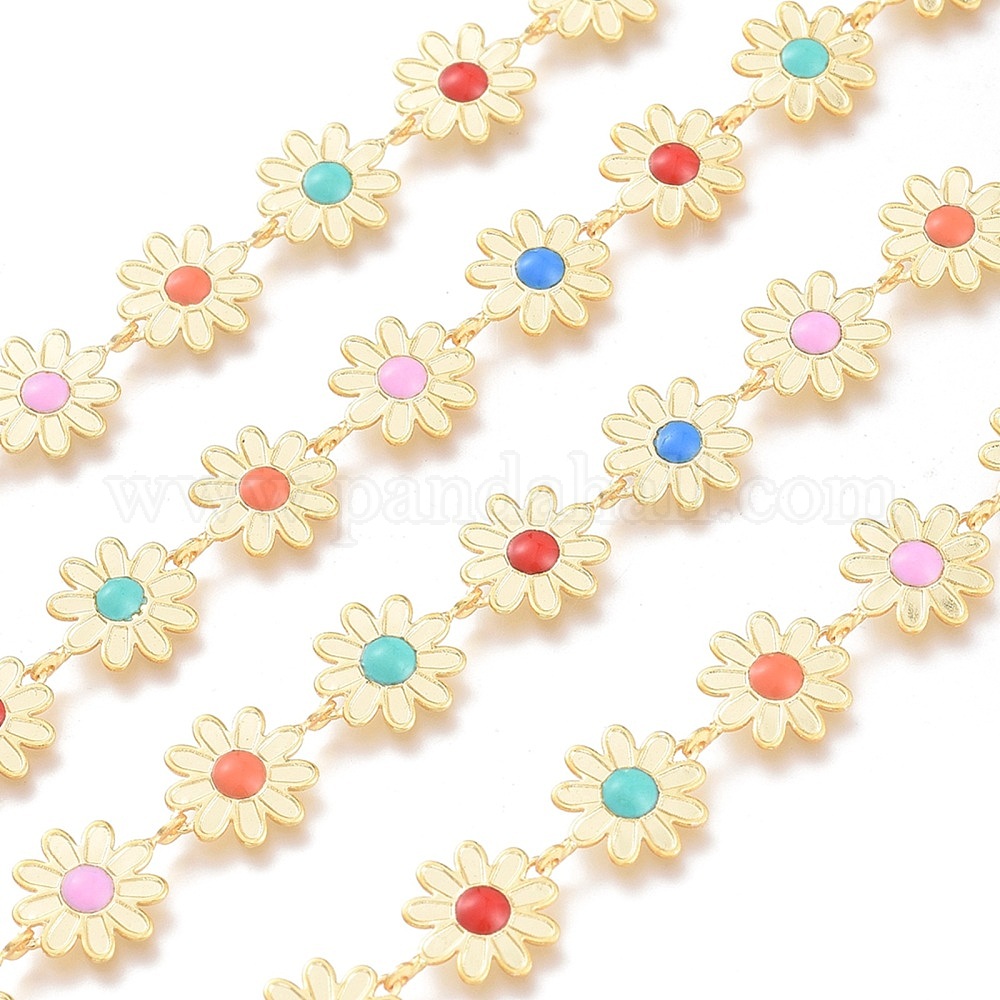 Wholesale Brass Enamel Flower Link Chains - Pandahall.com
