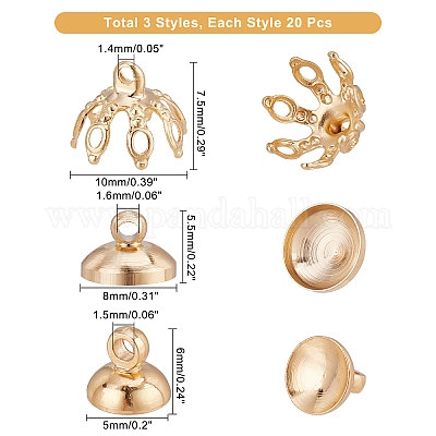 Wholesale SUPERFINDINGS about 60Pcs 3 Styles Round Brass Bead Cap 5mm ...