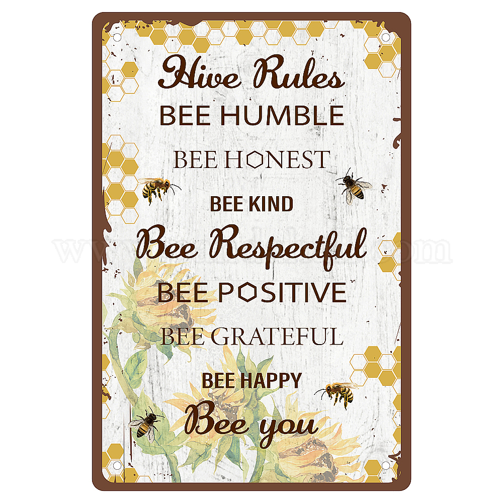 Wholesale CREATCABIN Metal Tin Sign Hive Rules Bee Happy Retro Vintage ...