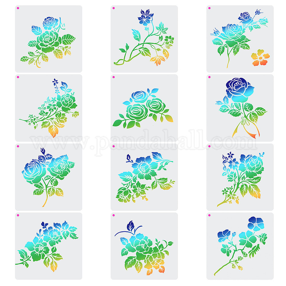 Wholesale GORGECRAFT 12PCS 12 Styles 7.8 x 7.8" Rose Drawing Stencil ...