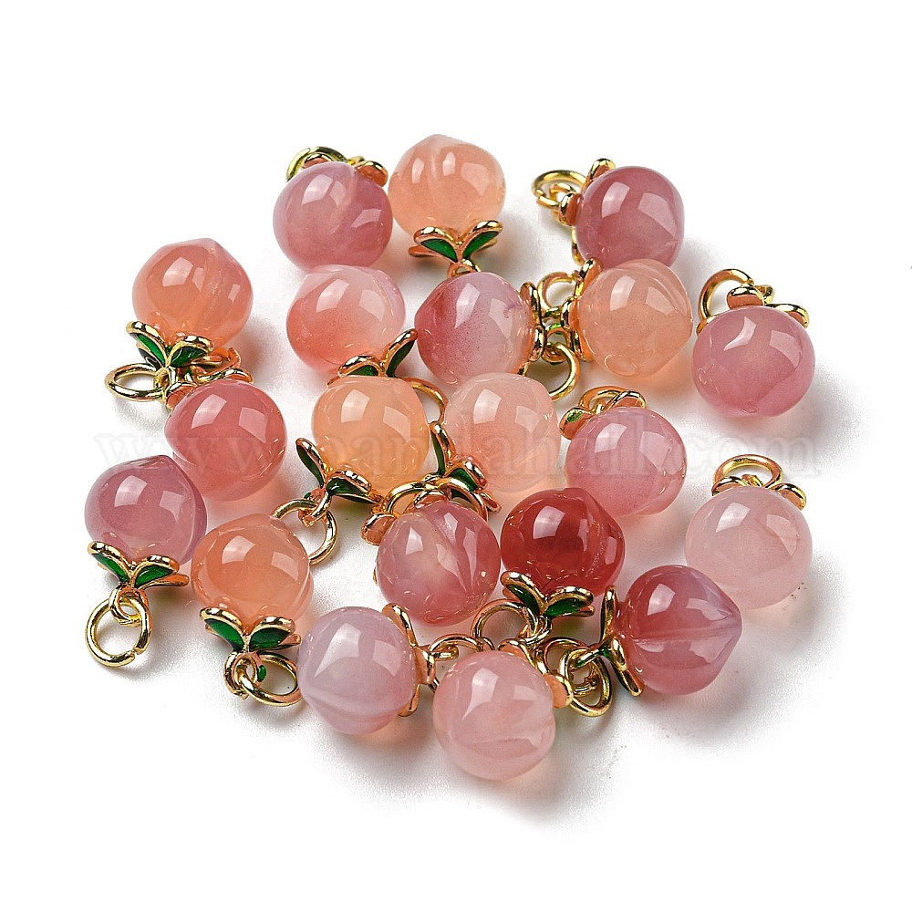 Wholesale Natural Agate Peach Charms with Brass Jump Rings - Pandahall.com