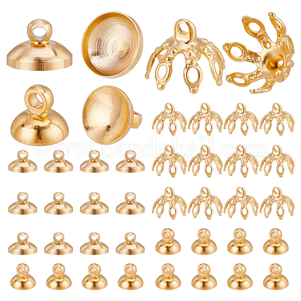 Wholesale SUPERFINDINGS about 60Pcs 3 Styles Round Brass Bead Cap 5mm ...