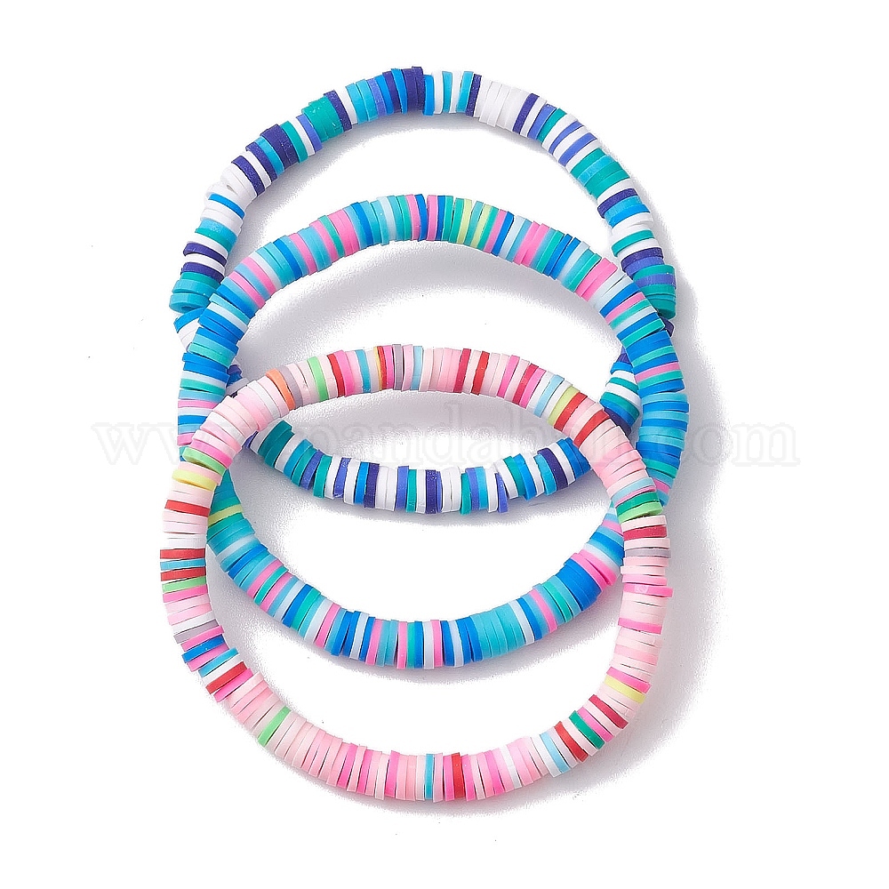 Wholesale 3Pcs 3 Colors Polymer Clay Disc Beaded Stretch Bracelet Sets ... Wholesale 3Pcs 3 Colors Polymer Clay Disc Beaded Stretch Bracelet Sets ...