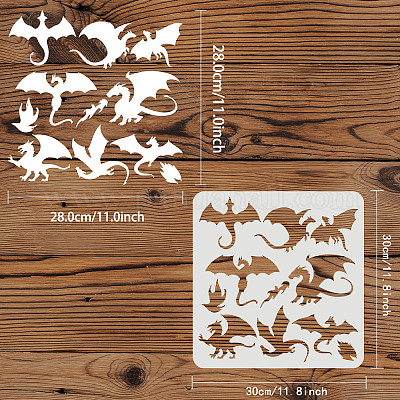 Shop FINGERINSPIRE Dragons Stencil 30x30cm Plastic Dragon Drawing ...