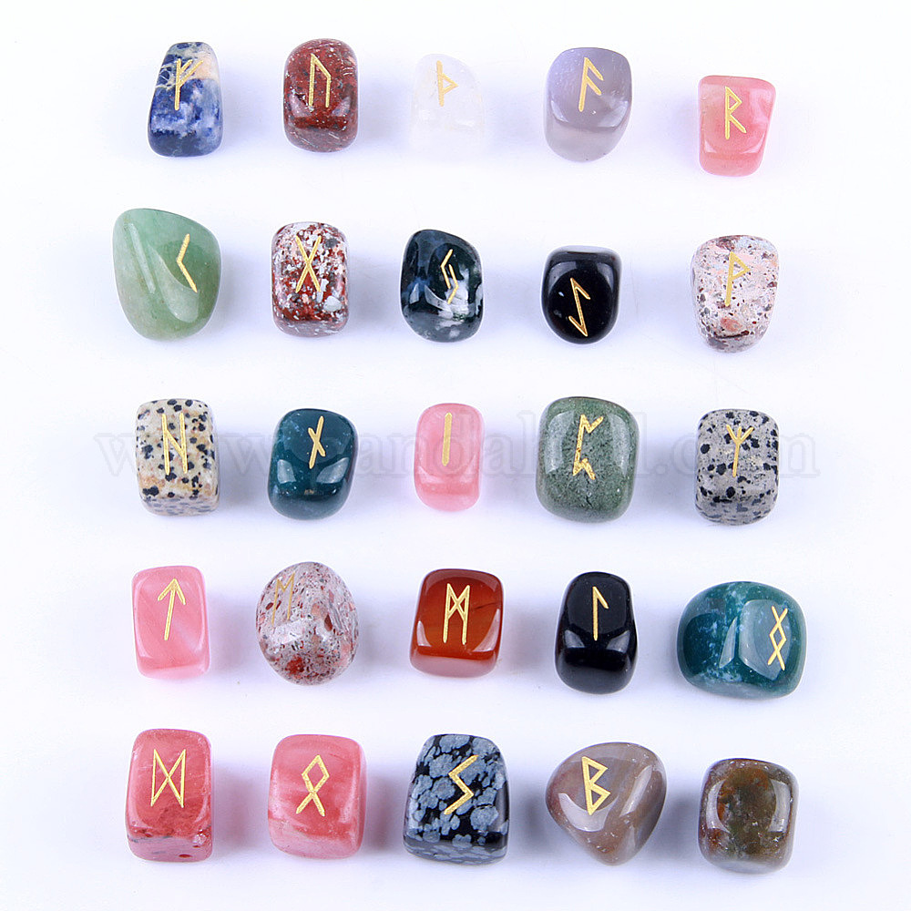 Wholesale Viking Runes Engraved Tumbled Natural & Synthetic Mixed Stone ...