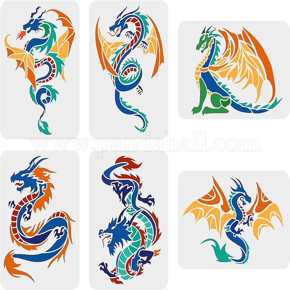 Wholesale FINGERINSPIRE 6 Pcs Dragons Stencil 29.7x21cm Plastic Dragon ...