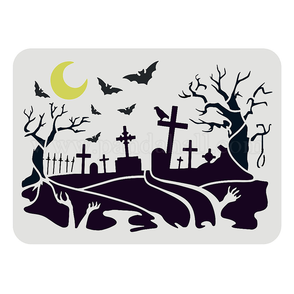 Wholesale FINGERINSPIRE Graveyard Stencil 29.7x21cm Halloween Reusable ...