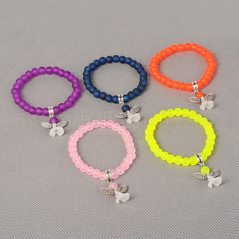 Wholesale Stretchy Frosted Glass Beads Kids Charm Bracelets for ...
