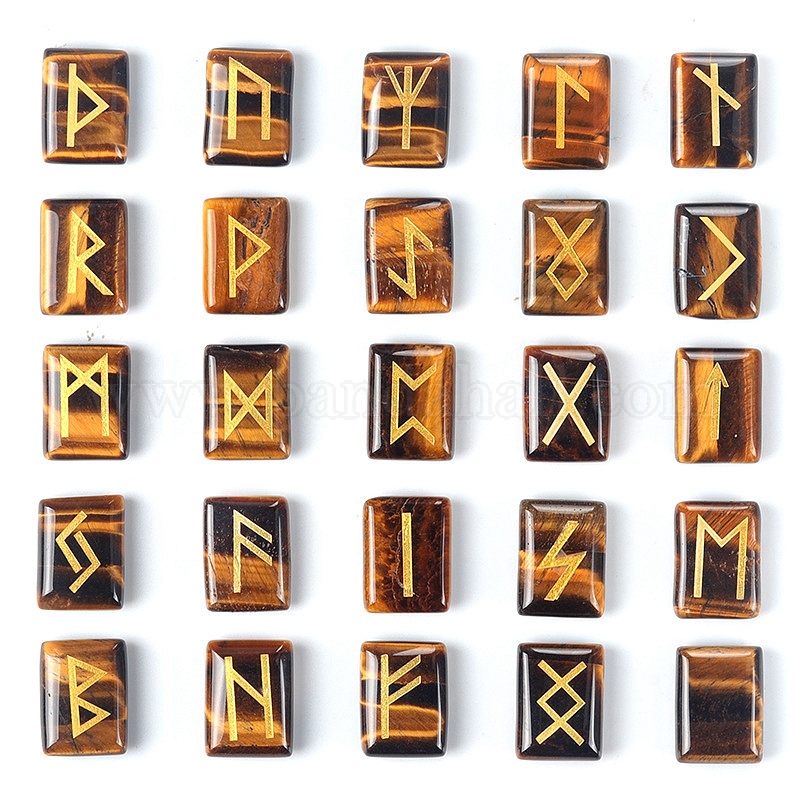 Wholesale Rectangle Natural Tiger Eye Rune Stones - Pandahall.com