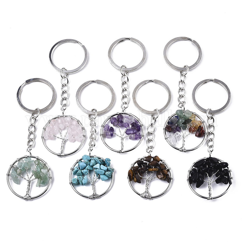 Wholesale Natural Gemstone Chips Chakra Keychain - Pandahall.com