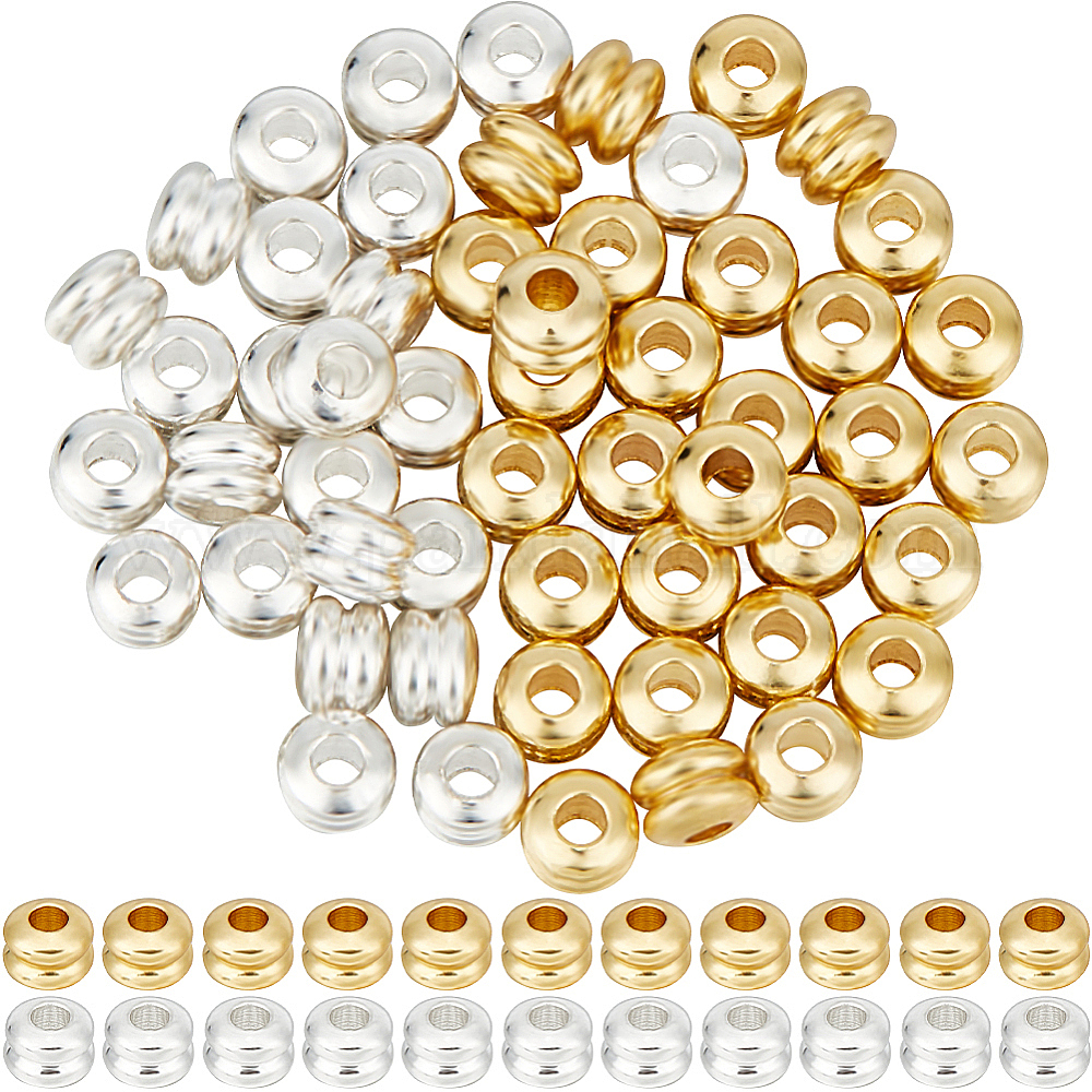 Wholesale Beebeecraft 1 Box 80Pcs Grooved Beads 14K Gold & 925 Sterling ...