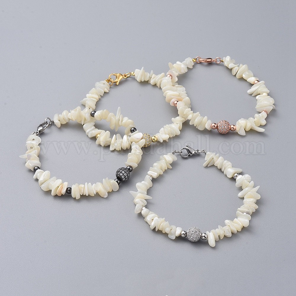Wholesale Natural Spiral Shell Chip Beaded Bracelets - Pandahall.com