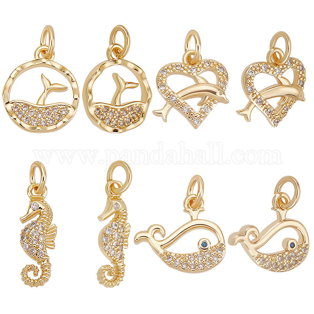 Beebeecraft 16 pièces 4 style océan thème laiton micro pavé clair breloques en zircone cubique ...