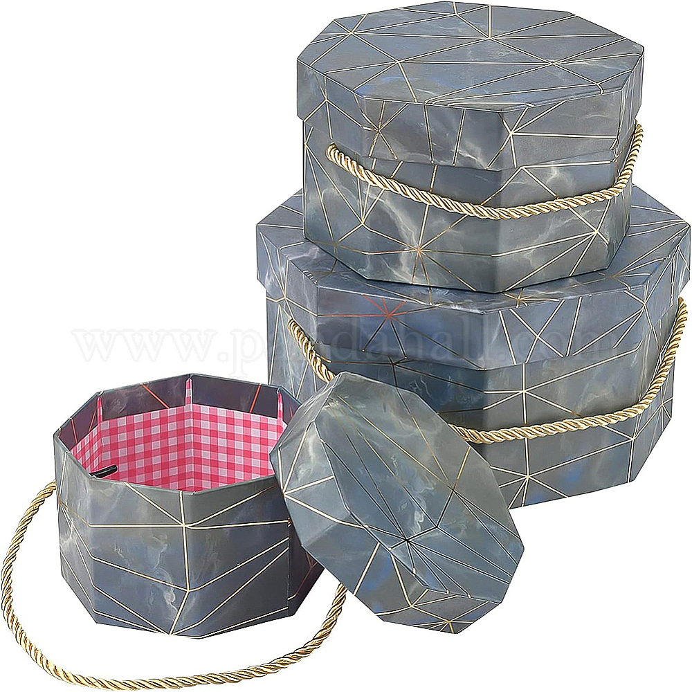 Wholesale BENECREAT 3 Assorted Sizes Navy Blue Octagon Boxes Cardboard ...