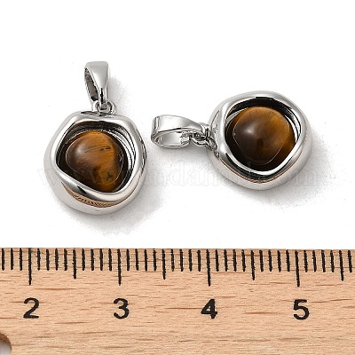 Wholesale Natural Tiger Eye Brass Flat Round Charms - Pandahall.com
