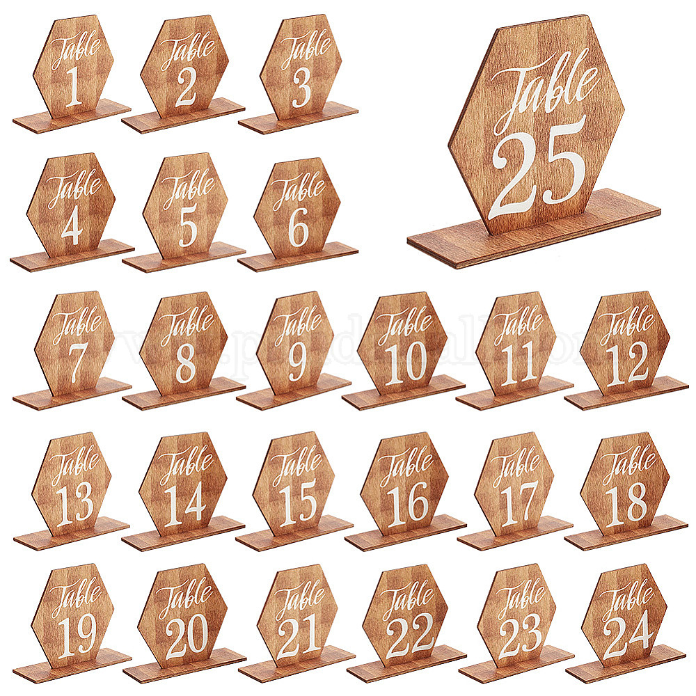 Wholesale PH PandaHall 25 Sets Table Numbers with Wooden Base Hexagon ...