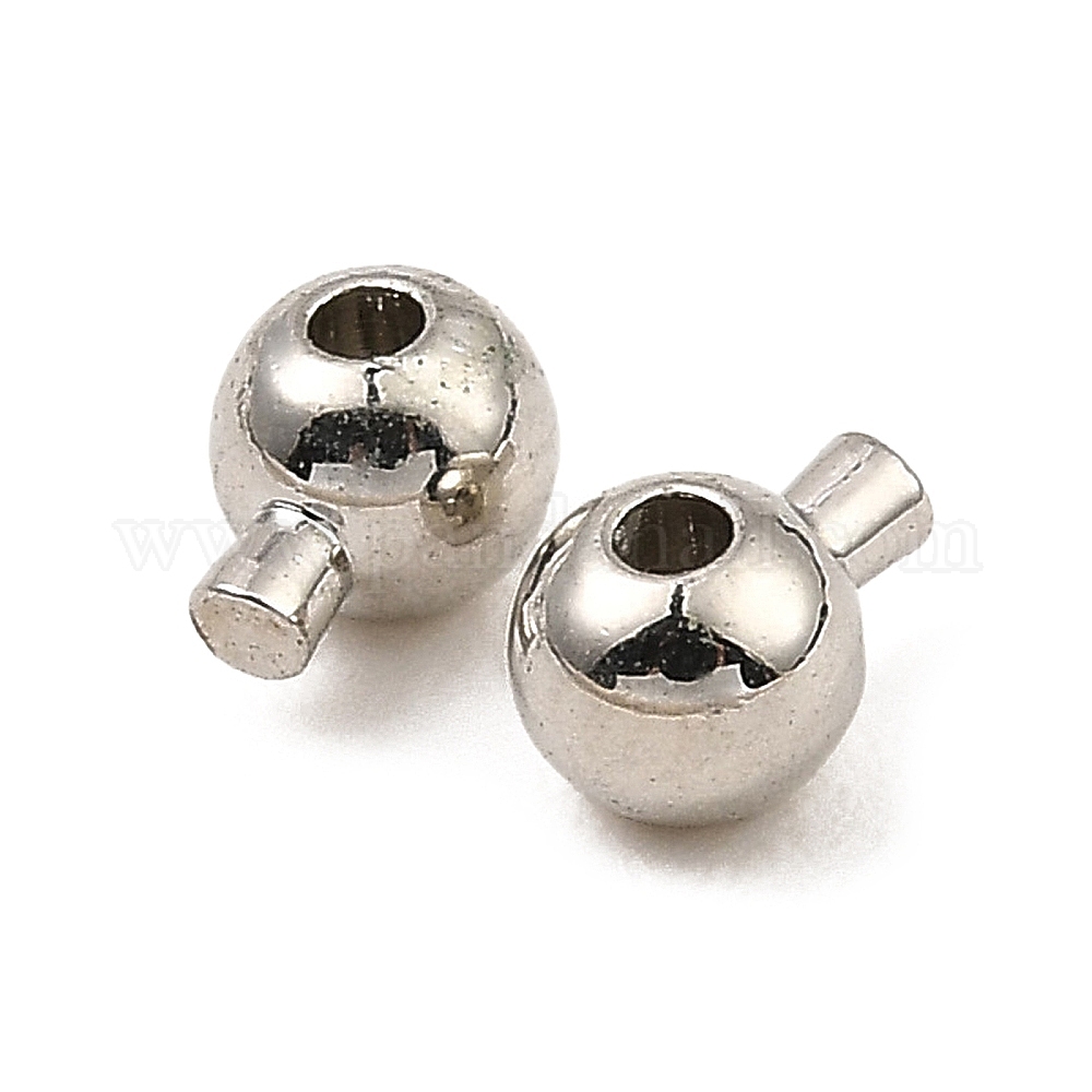 真鍮製つぶし玉カシメ玉 長持ちメッキ ラウンド プラチナ 5x3.5x3.5mm 穴：0.9mmの通販 - PandaHall（パンダホール）