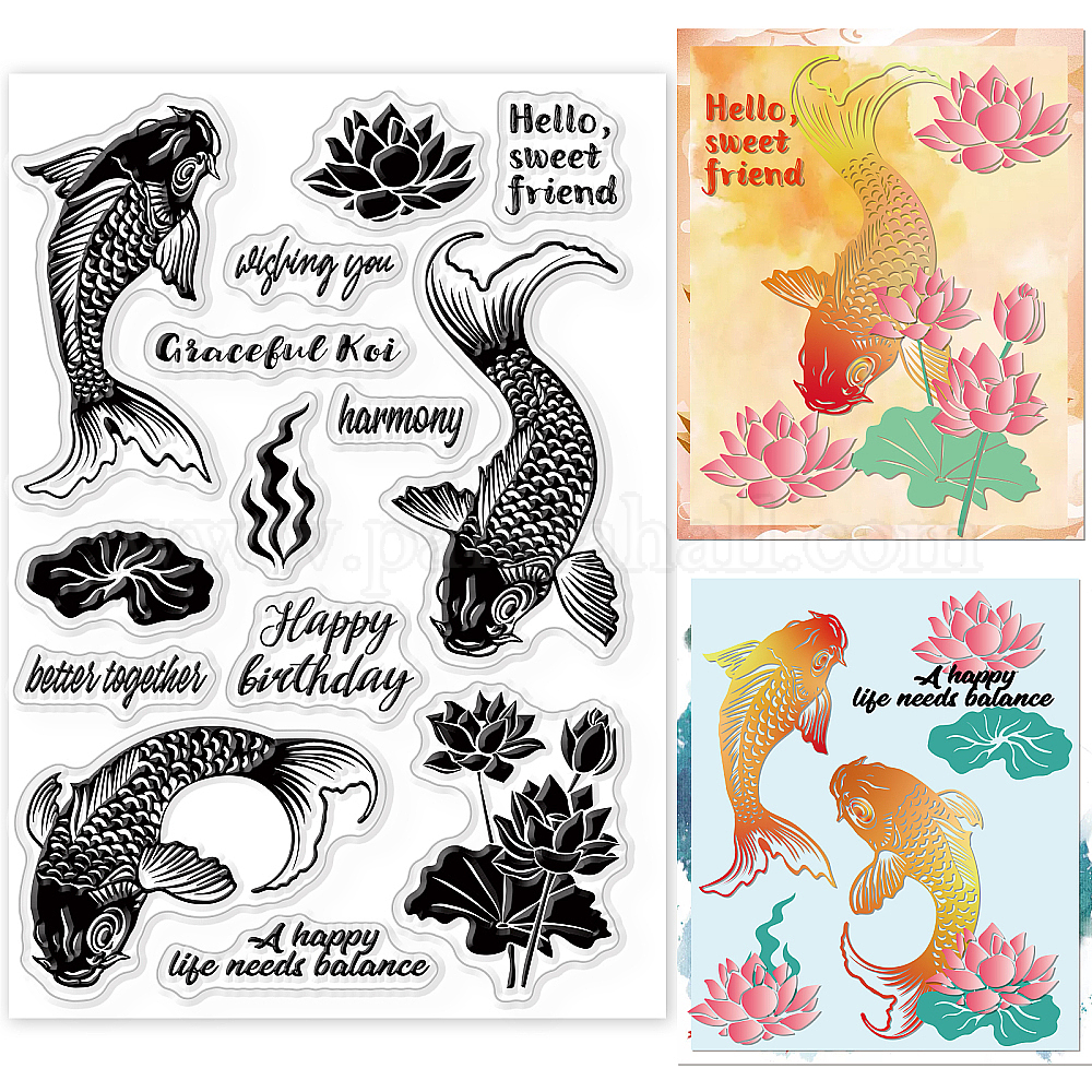 Wholesale GLOBLELAND Koi Fish Clear Stamps Lotus Flower Lotus Leaf ...